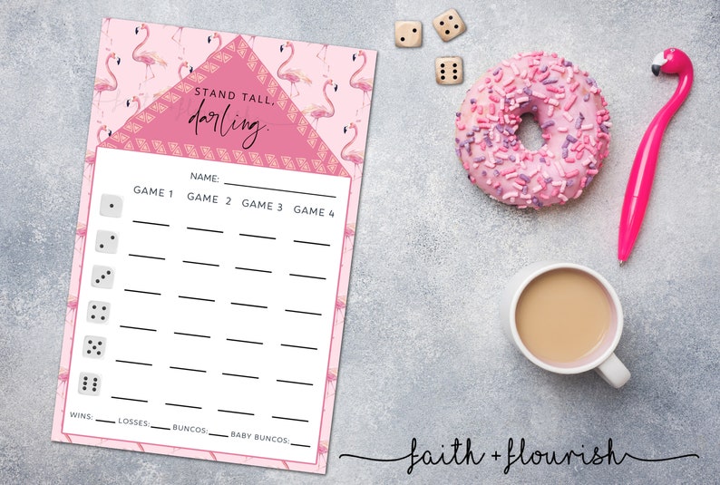 Printable Flamingo Bunco Score Card Sheet, Pink Bunco Scorecard ...