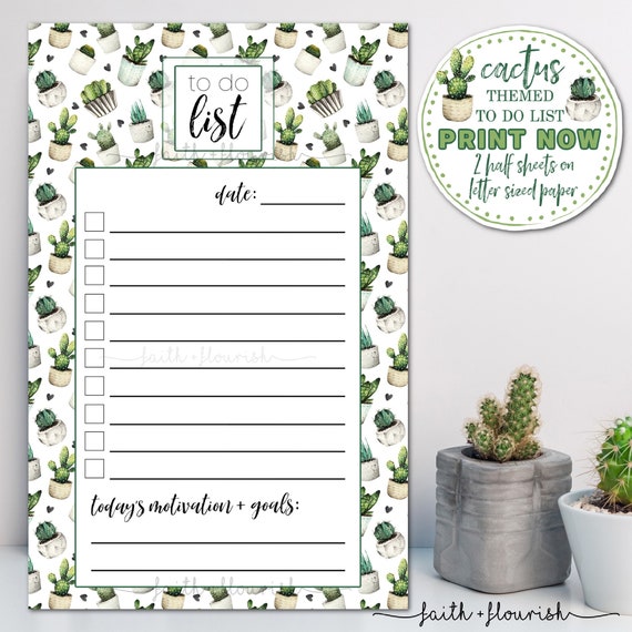 Printable Cactus to Do List Sheet Daily Home Office Business | Etsy