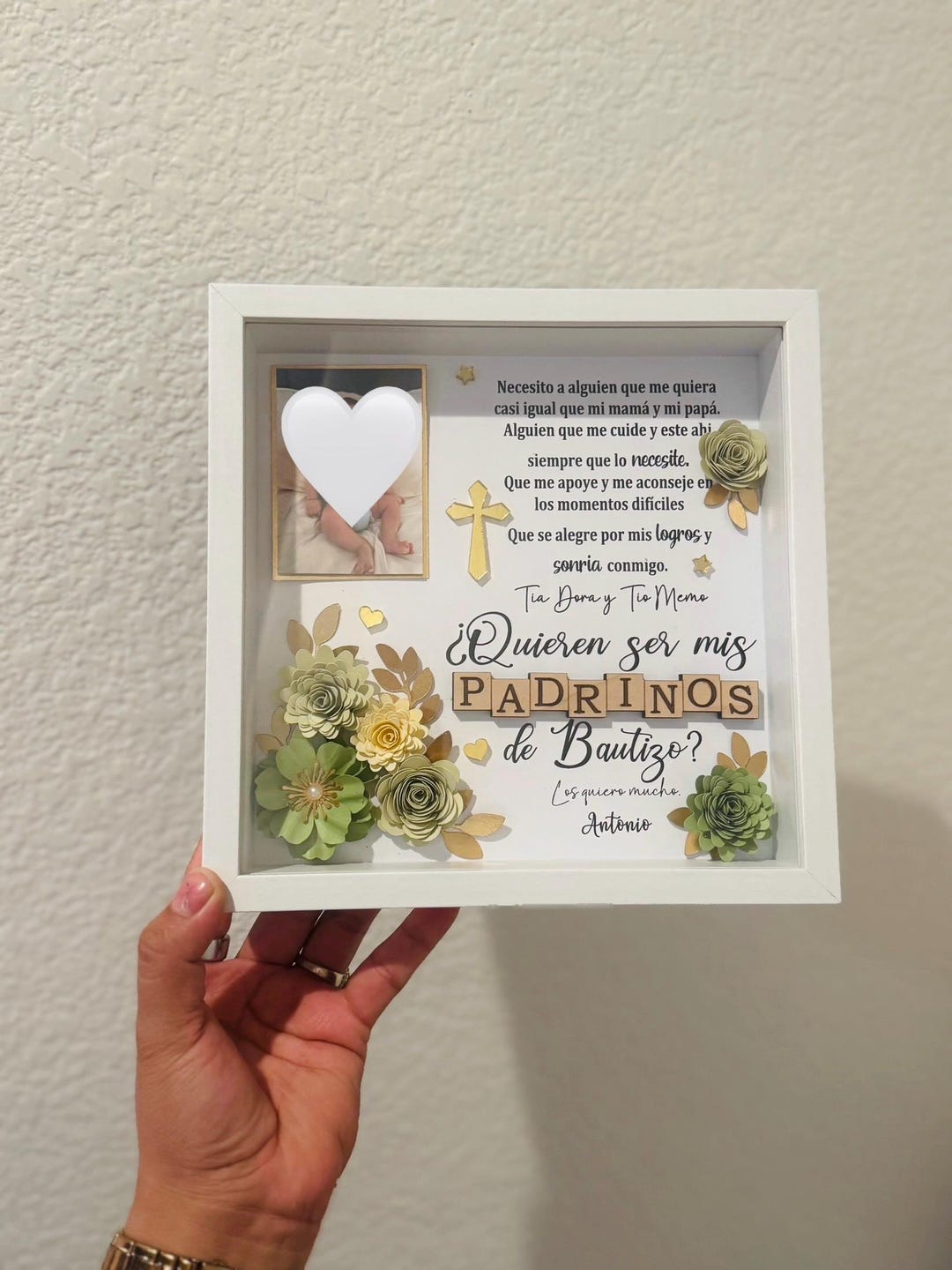 Personalized Godparent Proposal Shadow Box: 3D Floral Baptism Gift - Etsy