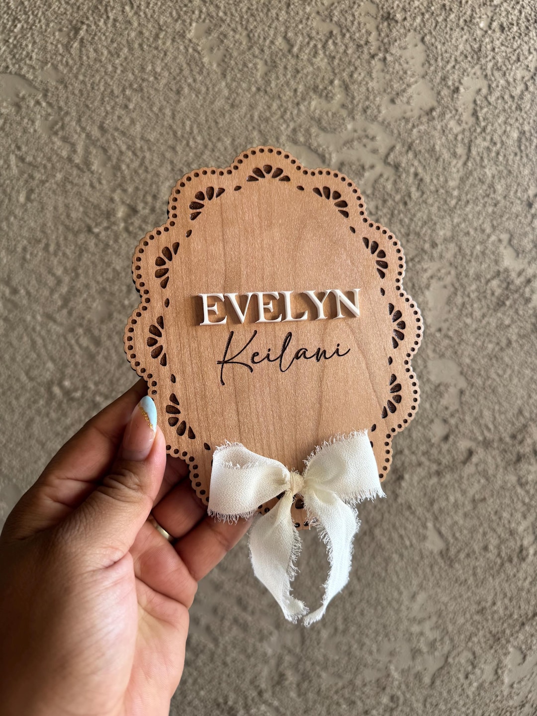 Personalized Scallop Edge Wood Name Sign: 3D Acrylic Letter Baby Plaque ...