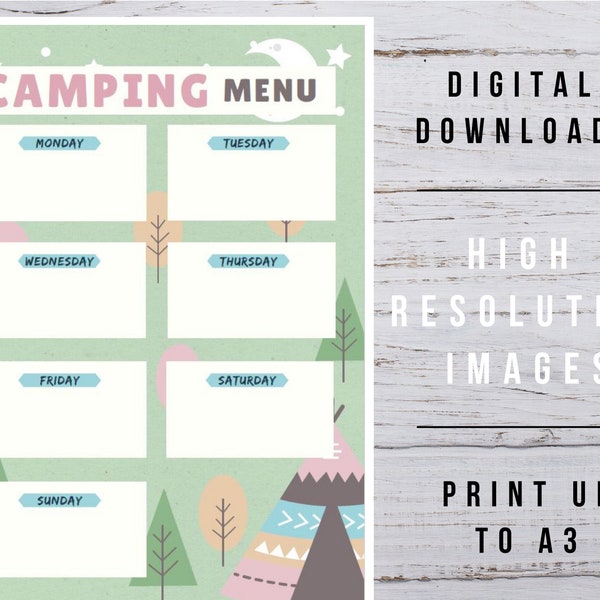 Camping Menu Printable / Camping Meal Plan / PDF / Instant Download ...