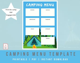 Camping Menu Printable / Camping Meal Plan / PDF / Instant Download ...