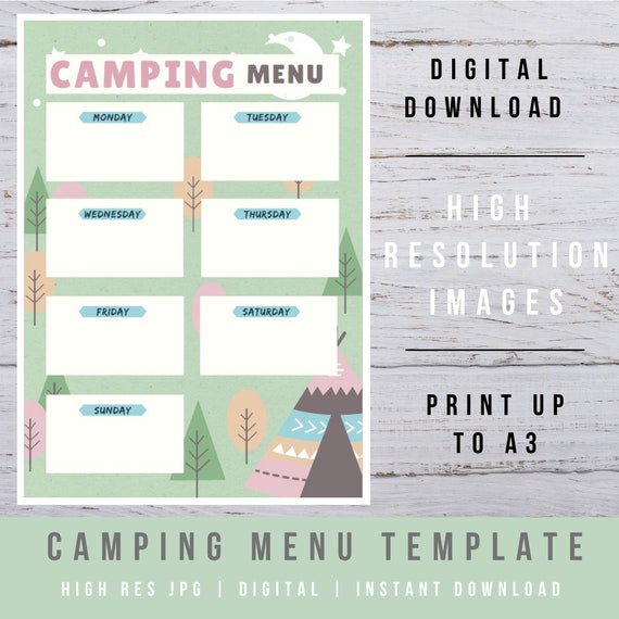 Camping Menu Printable / Family Camping Holiday / Budget Meal - Etsy