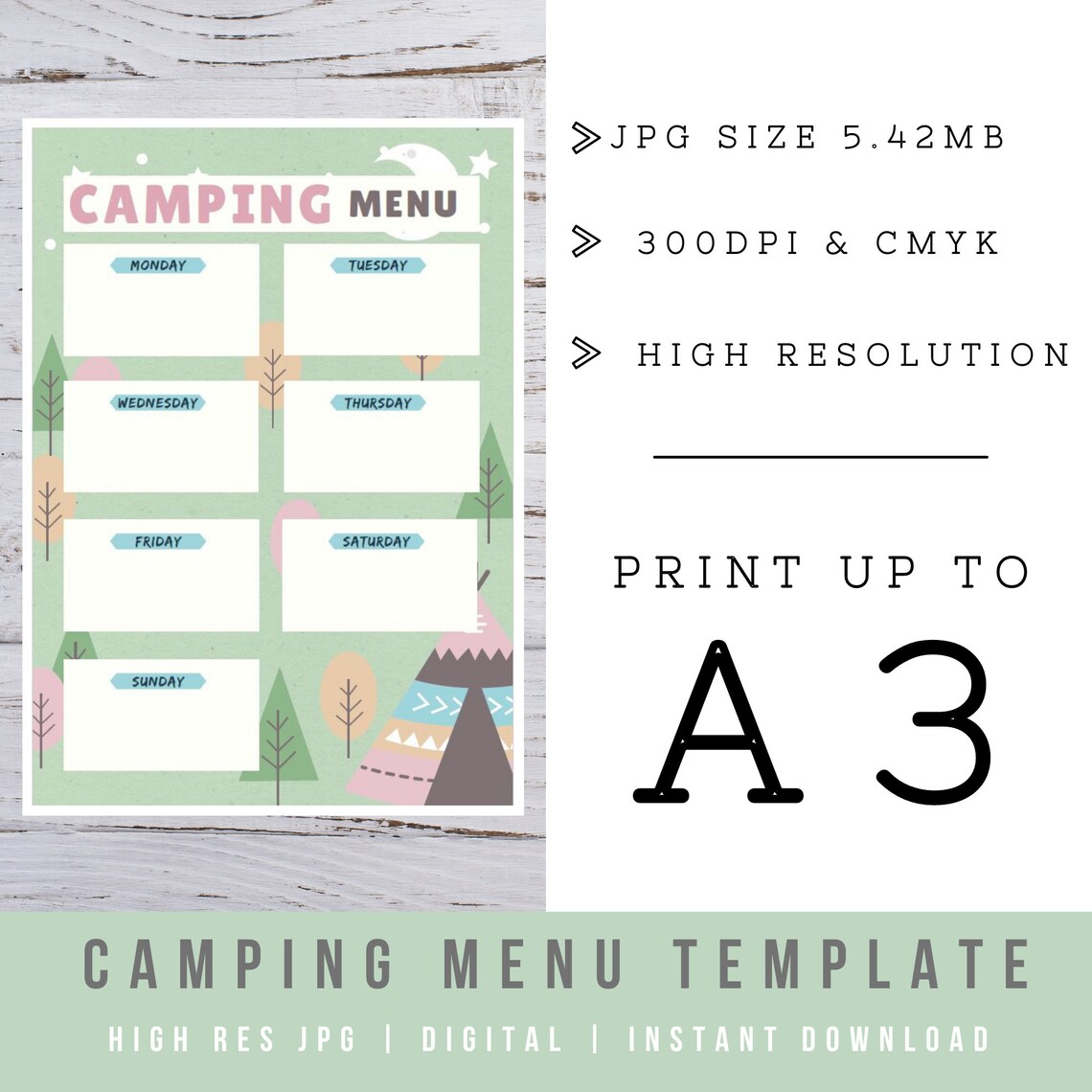 Camping Menu Printable / Family Camping Holiday / Budget Meal Planning ...
