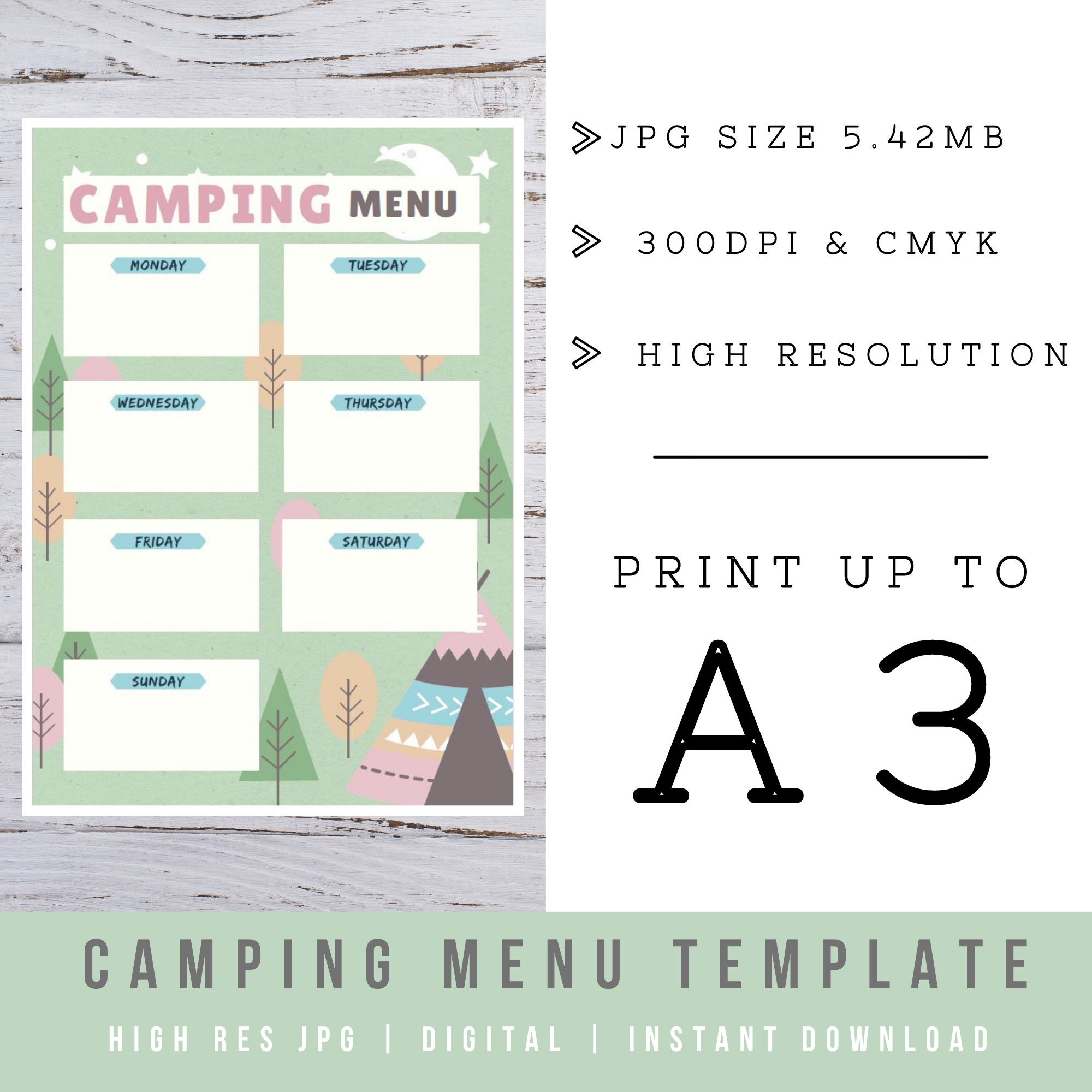 Camping Menu Printable / Family Camping Holiday / Budget Meal Planning ...