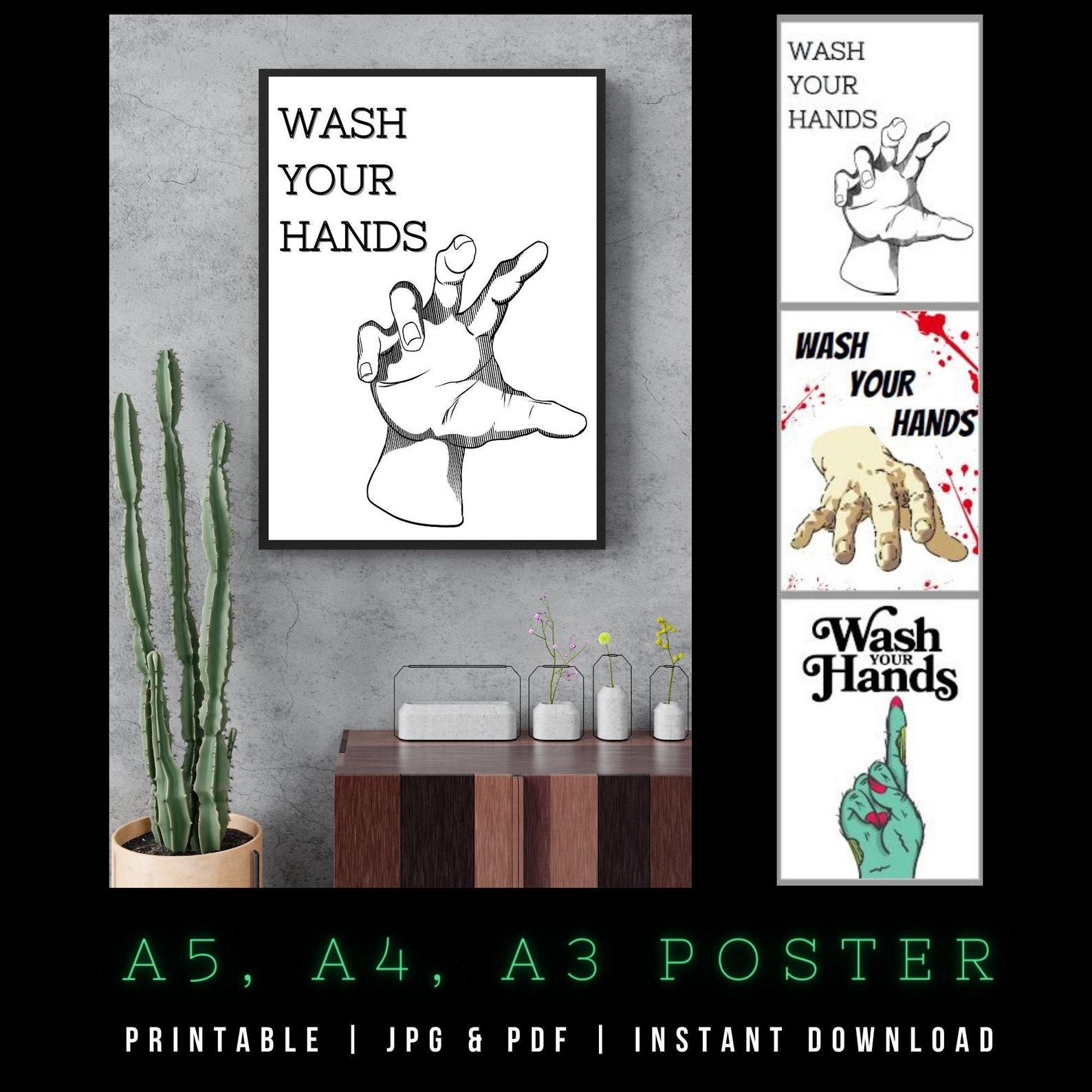 Wash Your Hands Sign Poster / Hand / Print to A5 A4 A3 / PDF / JPG ...