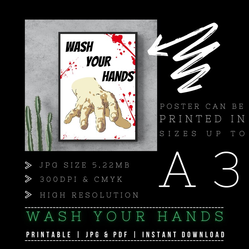 Wash Your Hands Sign Poster / Hand Horror / Print to A5 A4 A3 / PDF ...