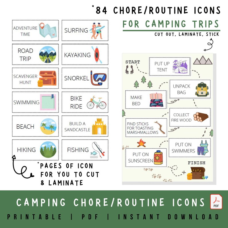 Camping Chore Chart for Kids, Printable, Download, PDF / Routine Chart ...