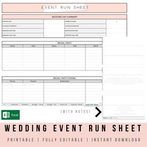Wedding Planner Excel / Wedding Budget / Event Run Sheet - Excel ...