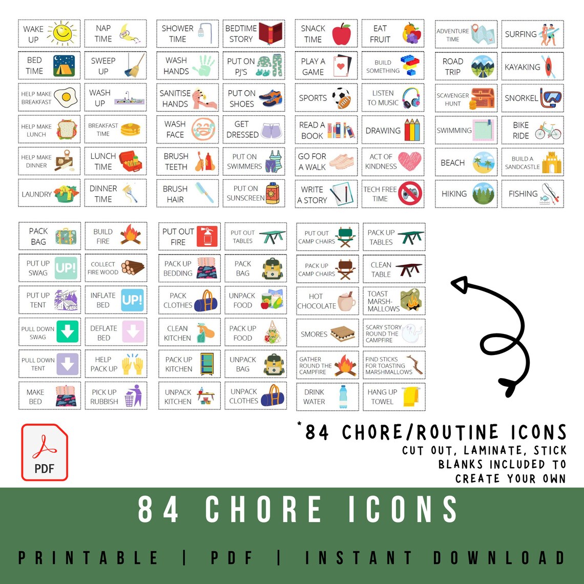 Camping Chore Chart for Kids, Printable, Download, PDF / Routine Chart ...