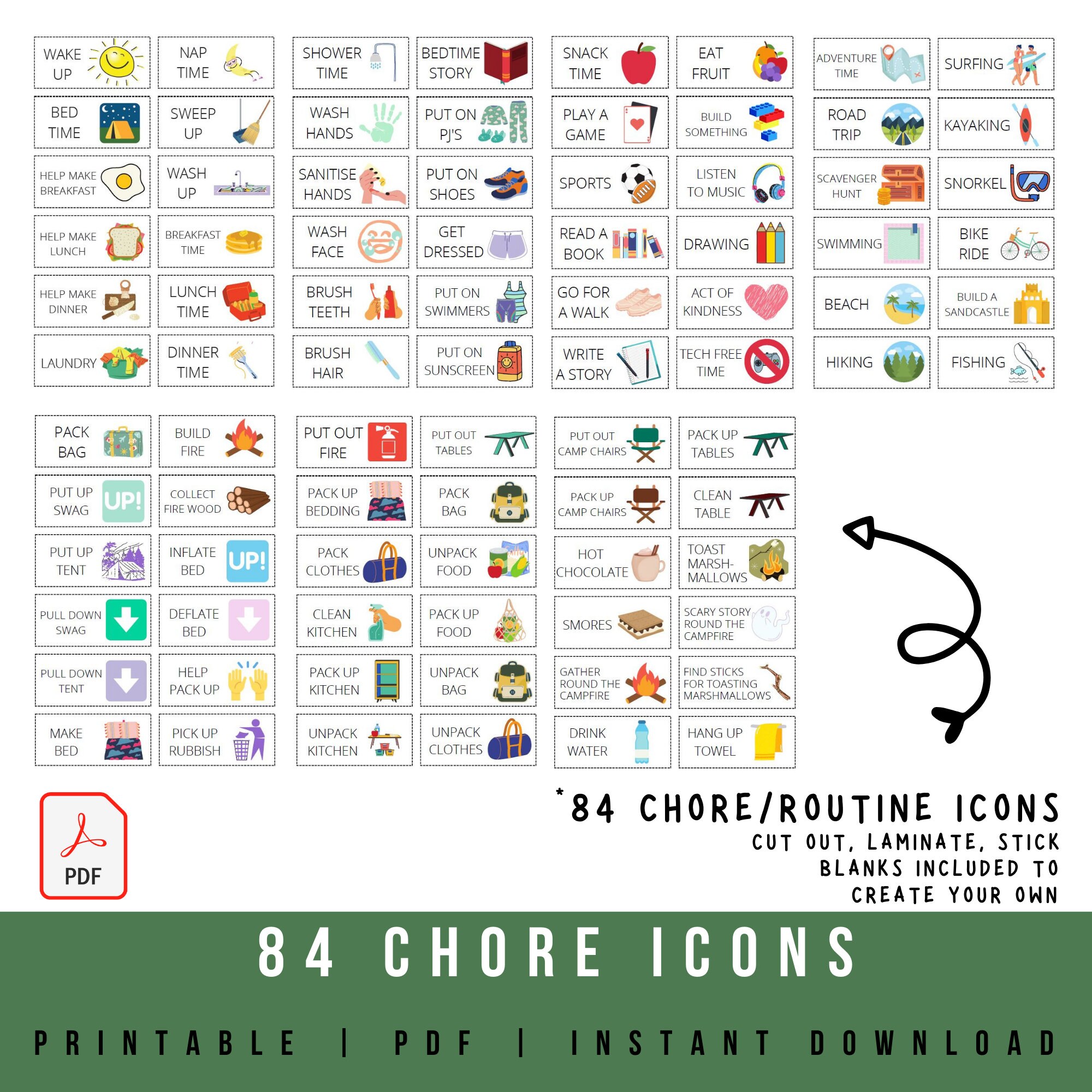 Camping Chore Chart for Kids, Printable, Download, PDF / Routine Chart ...