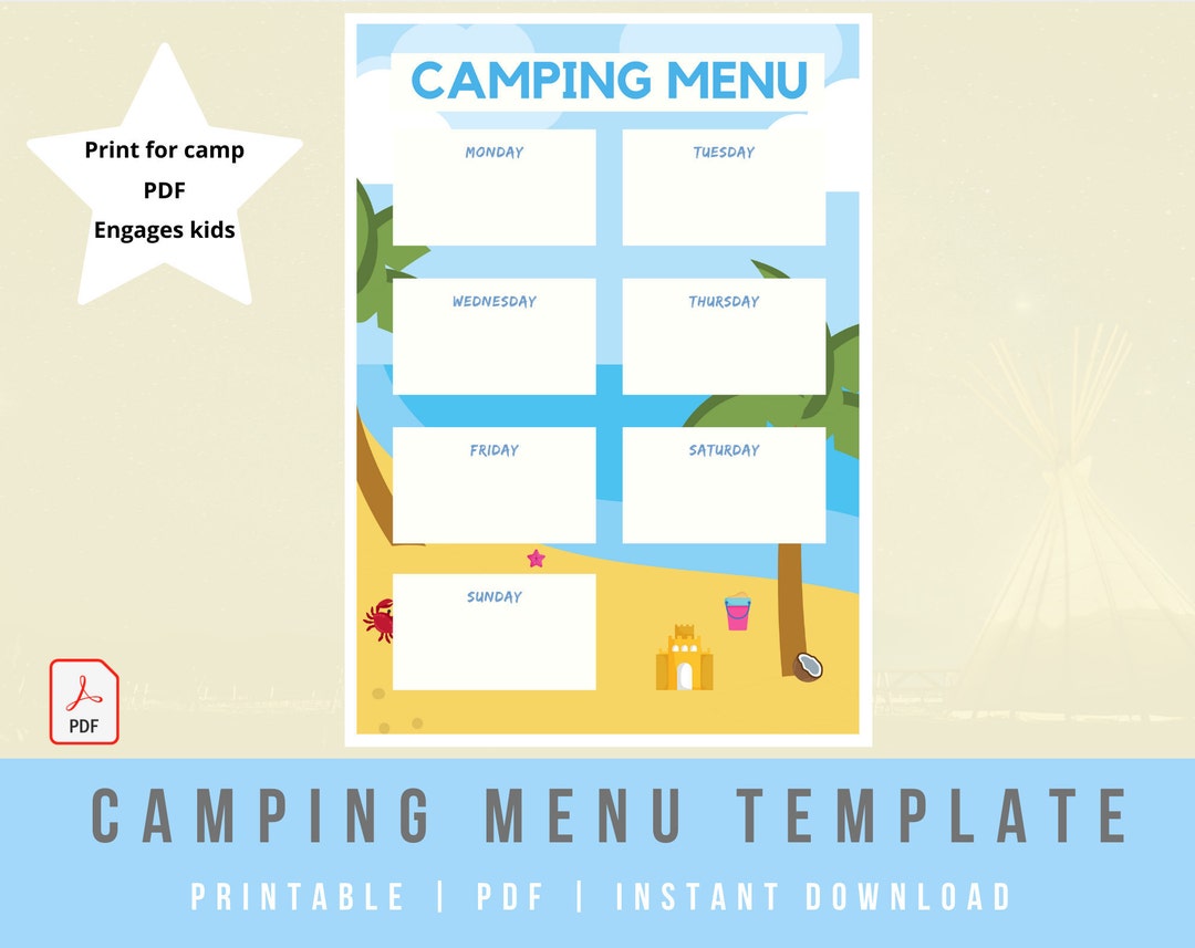 Camping Menu Printable / Camping Meal Plan / PDF / Instant Download ...