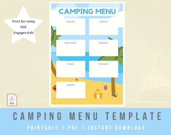 Camping Menu Printable / Camping Meal Plan / PDF / Instant Download ...