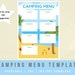 Camping Menu Printable / Camping Meal Plan / PDF / Instant Download ...