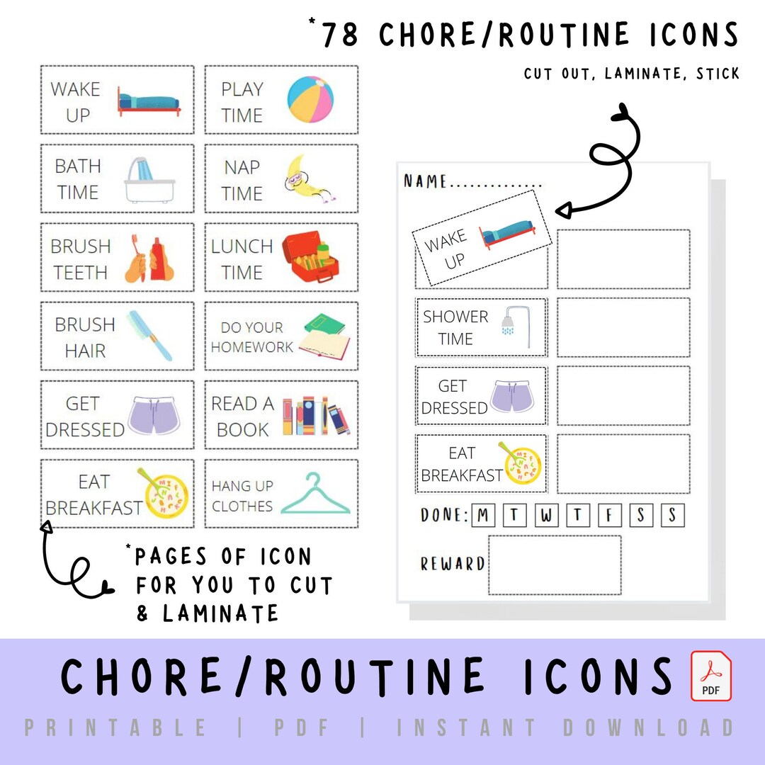 Kids Chore Chart Icons / Kids Routine Chart Icons / Kids Reward Chart / Download / PDF / With 78 ...