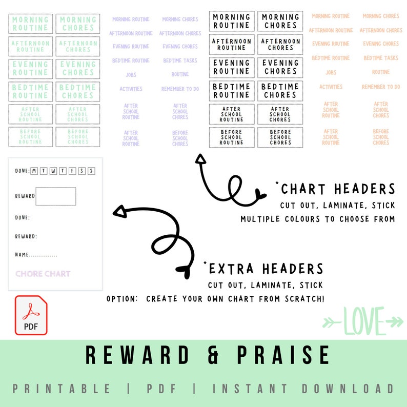Kids Chore Chart Printable, Download, PDF / Routine Chart - With 78 ...