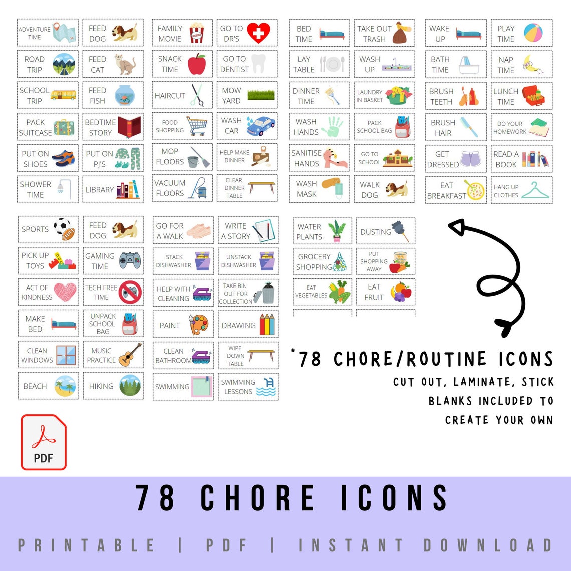 Kids Chore Chart Icons / Kids Routine Chart Icons / Kids Reward Chart ...