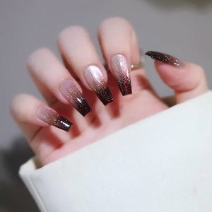 Fashion Nail Patch Finished, Blush Red Cat Eye Effect Nails, Handmade ...