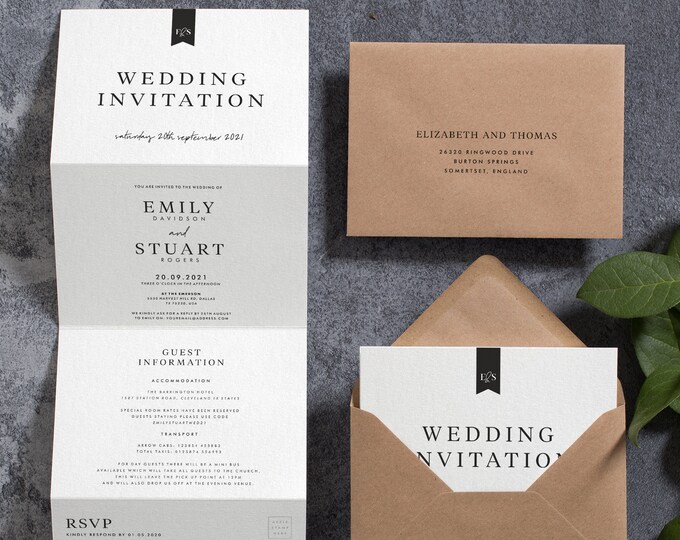 Wedding Invitation, All in One Wedding Invite, Simple Wedding ...