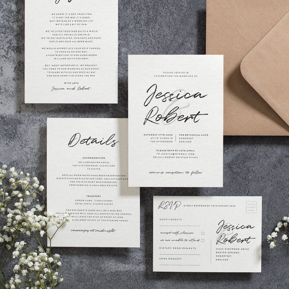 Wedding Invitation Set Simple Wedding Invite With Envelopes - Etsy UK
