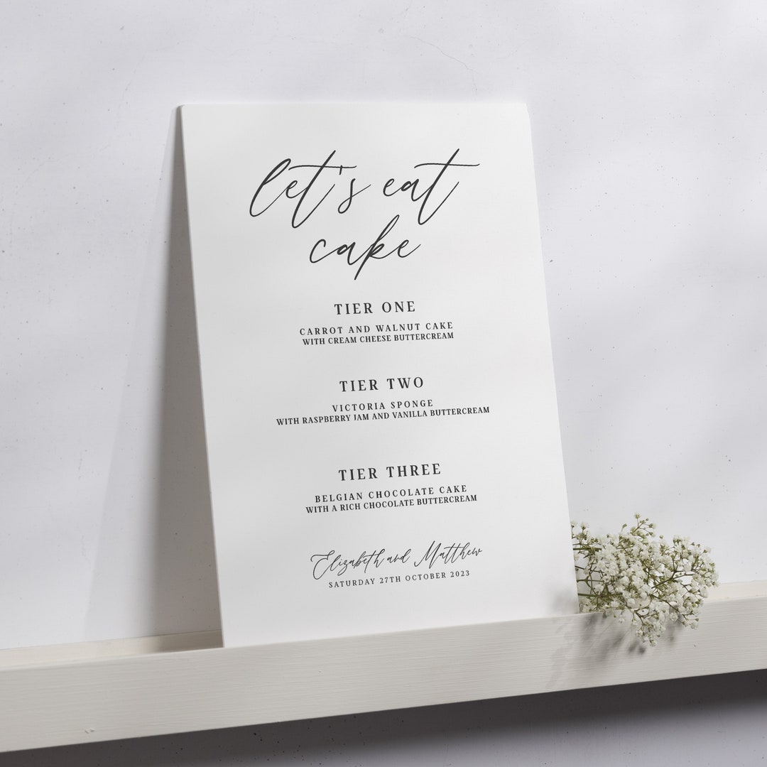 Modern Wedding Signage, Calligraphy Cake Flavour Sign, Personalised ...