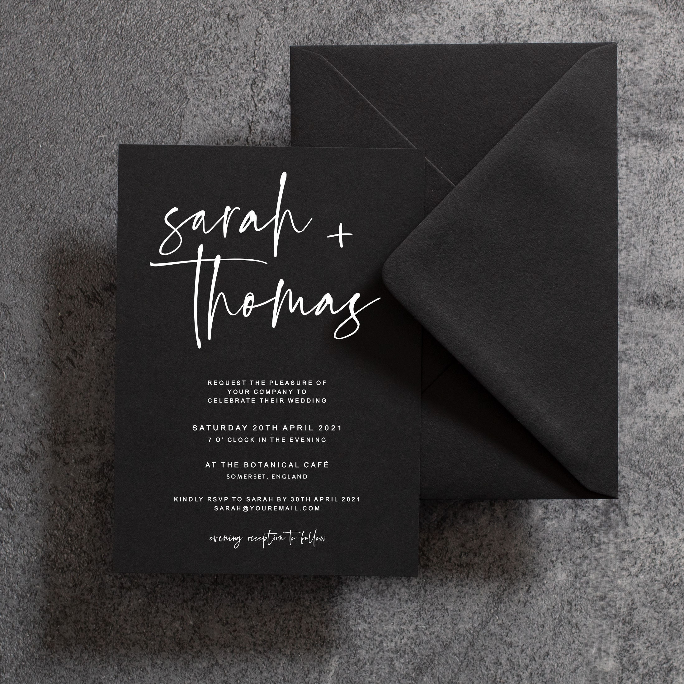 Simple Wedding Invitation Black Card Wedding Invitation - Etsy UK