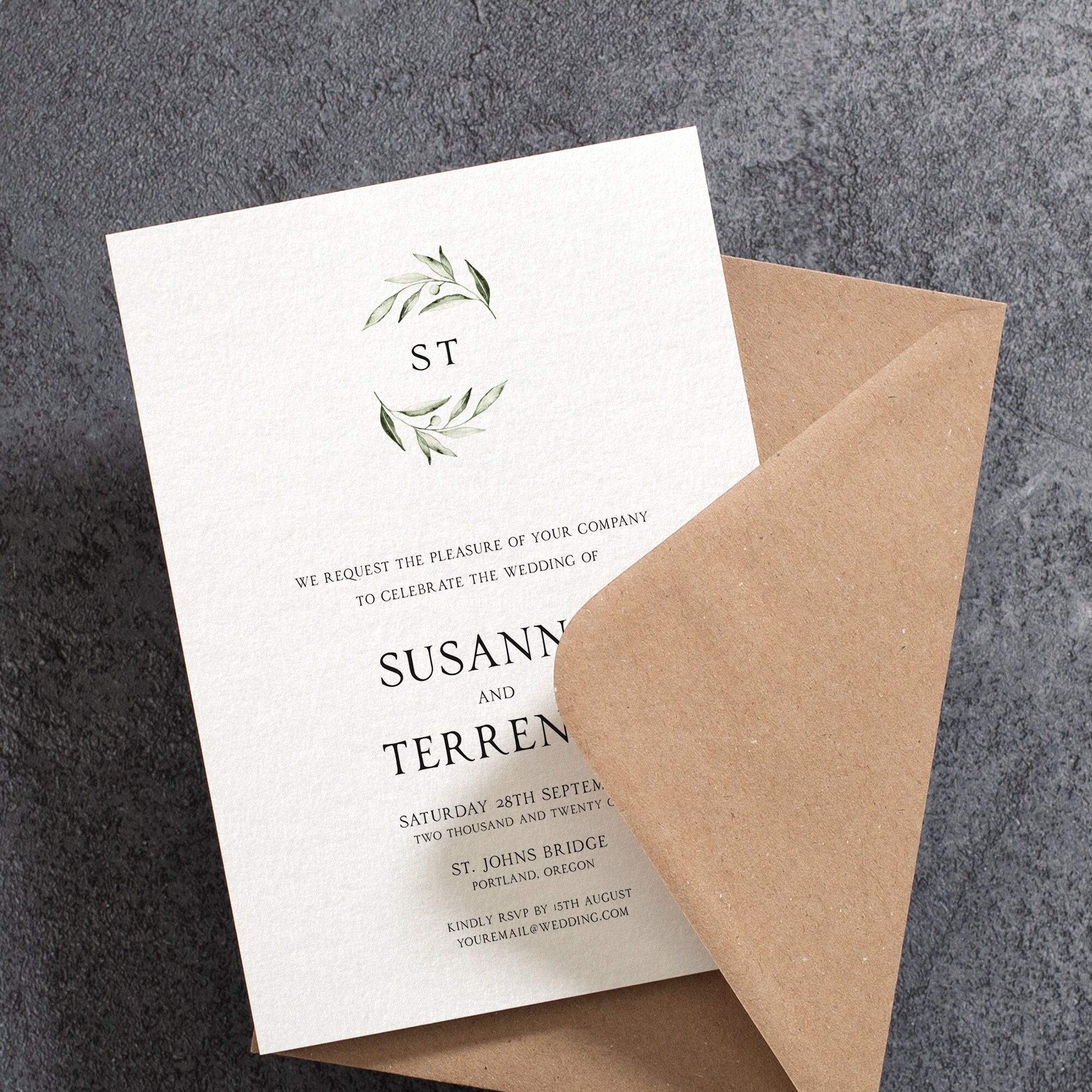 Wreath Wedding Invitation Greenery Wedding Invitation Olive - Etsy UK