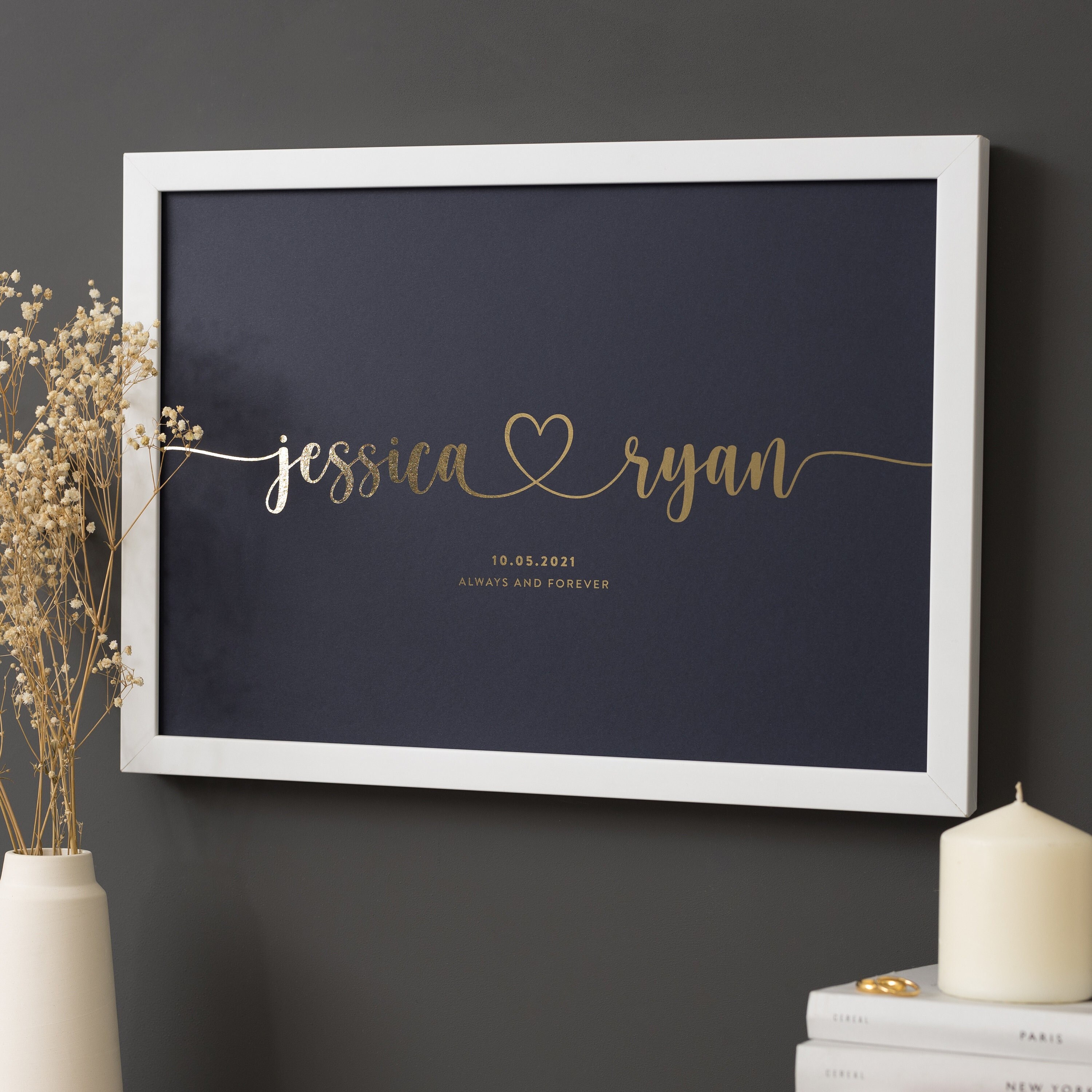 Personalised Print Custom Couple Names and Date Print Gold - Etsy