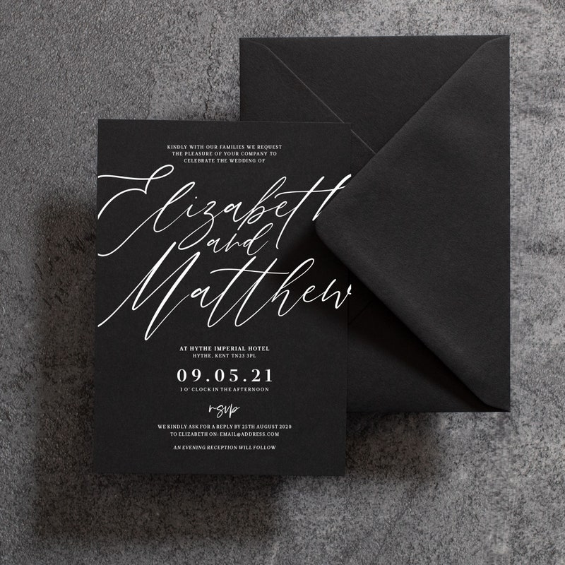 Black Wedding Invitation - Etsy