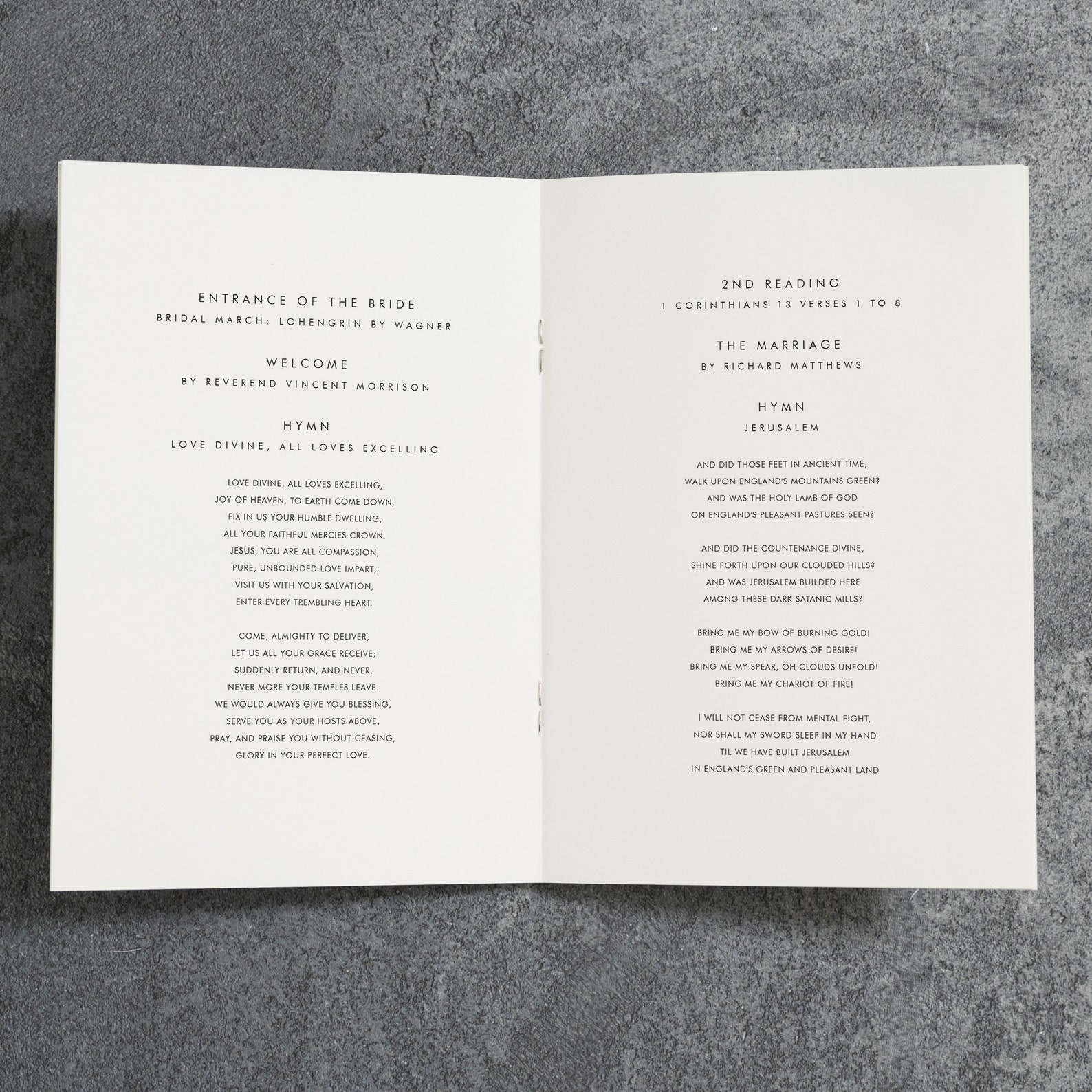 Wedding Order of Service Simple Order of Service Wedding - Etsy UK