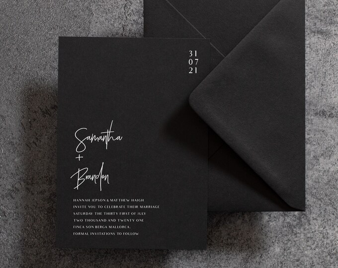 Simple Wedding Invitation Black Card Wedding Invitation | Etsy