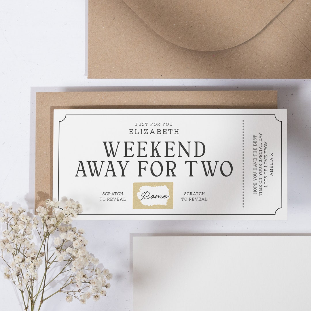 Personalised Weekend Away Staycation Scratch Reveal Card, Surprise ...