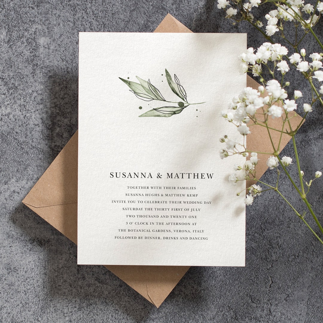 Simple Greenery Wedding Invitation Wedding Invites Elegant - Etsy