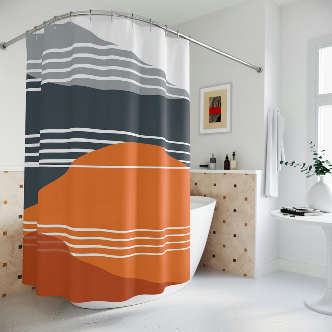 Retro Shower Curtain Mid Century Modern Shower Curtain Abstract Orange