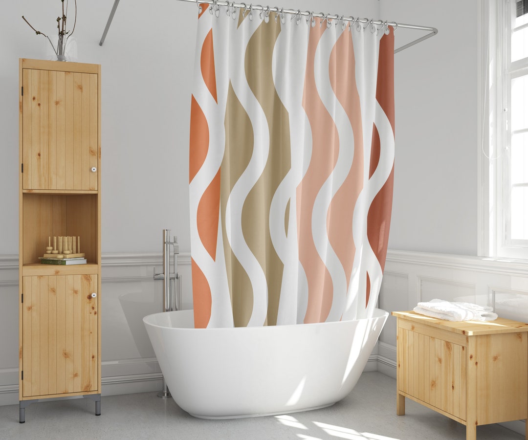Shower Curtain Mid Century Modern Shower Curtain Abstract Burnt Orange