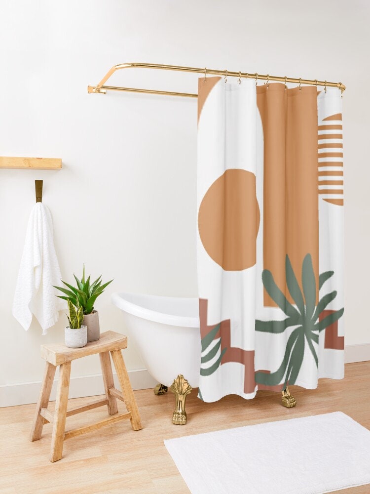 Shower Curtain Mid Century Modern Shower Curtain Abstract Etsy