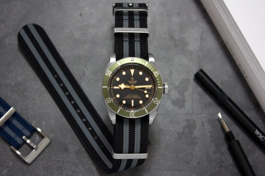 Spectre Bond Ribbed Nylon Watch Strap, Black Grey (20mm & 22mm) - Etsy