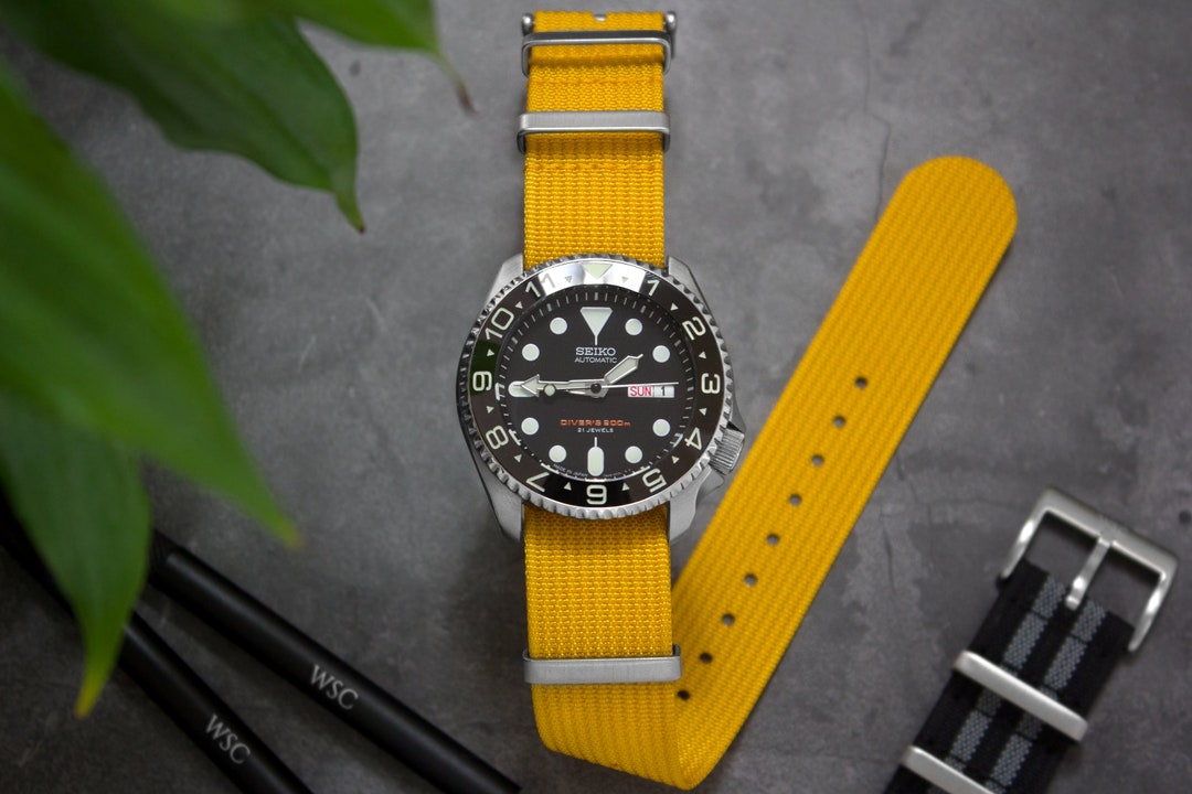 Mustard Yellow Ribbed Nylon Watch Strap, Yellow (20mm & 22mm) - Etsy