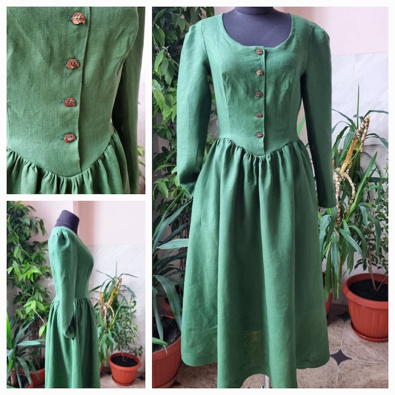 Green Fairy Forest Core Goblincore Linen Dress With Princess - Etsy