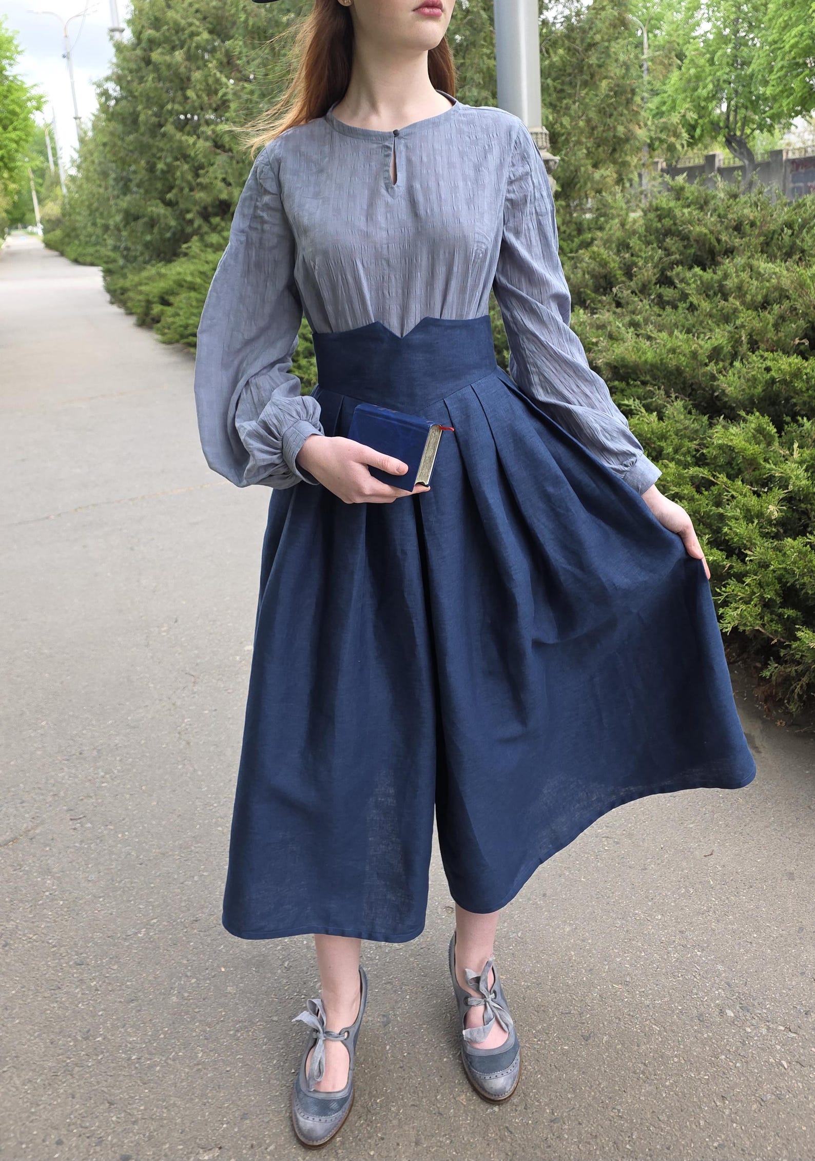 Victorian Edwardian Split-pants: Pleated Blue Skirt-trousers - Etsy