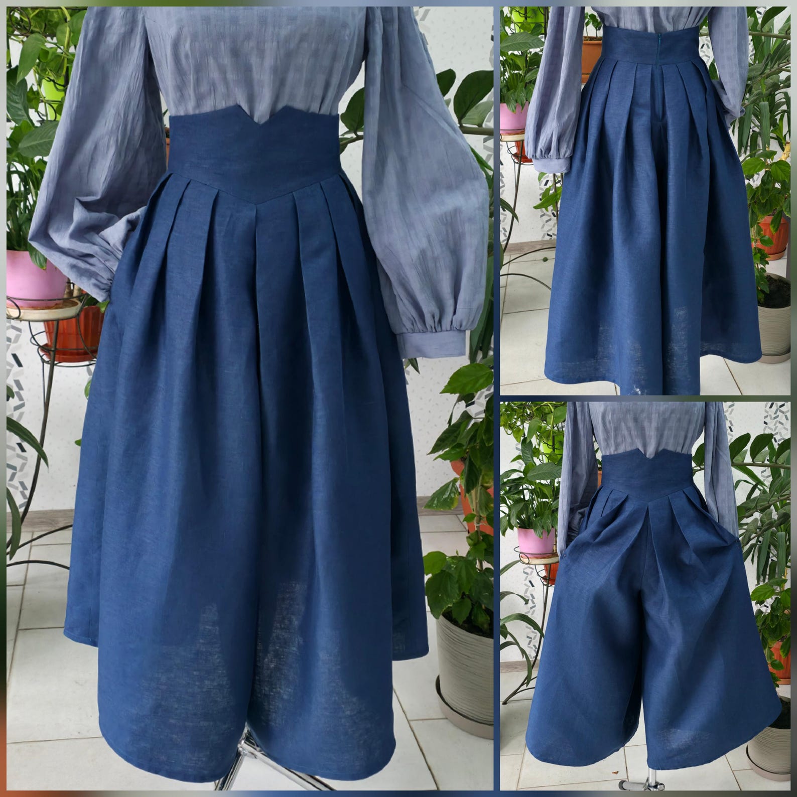 Victorian Edwardian Split-pants: Pleated Blue Skirt-trousers - Etsy