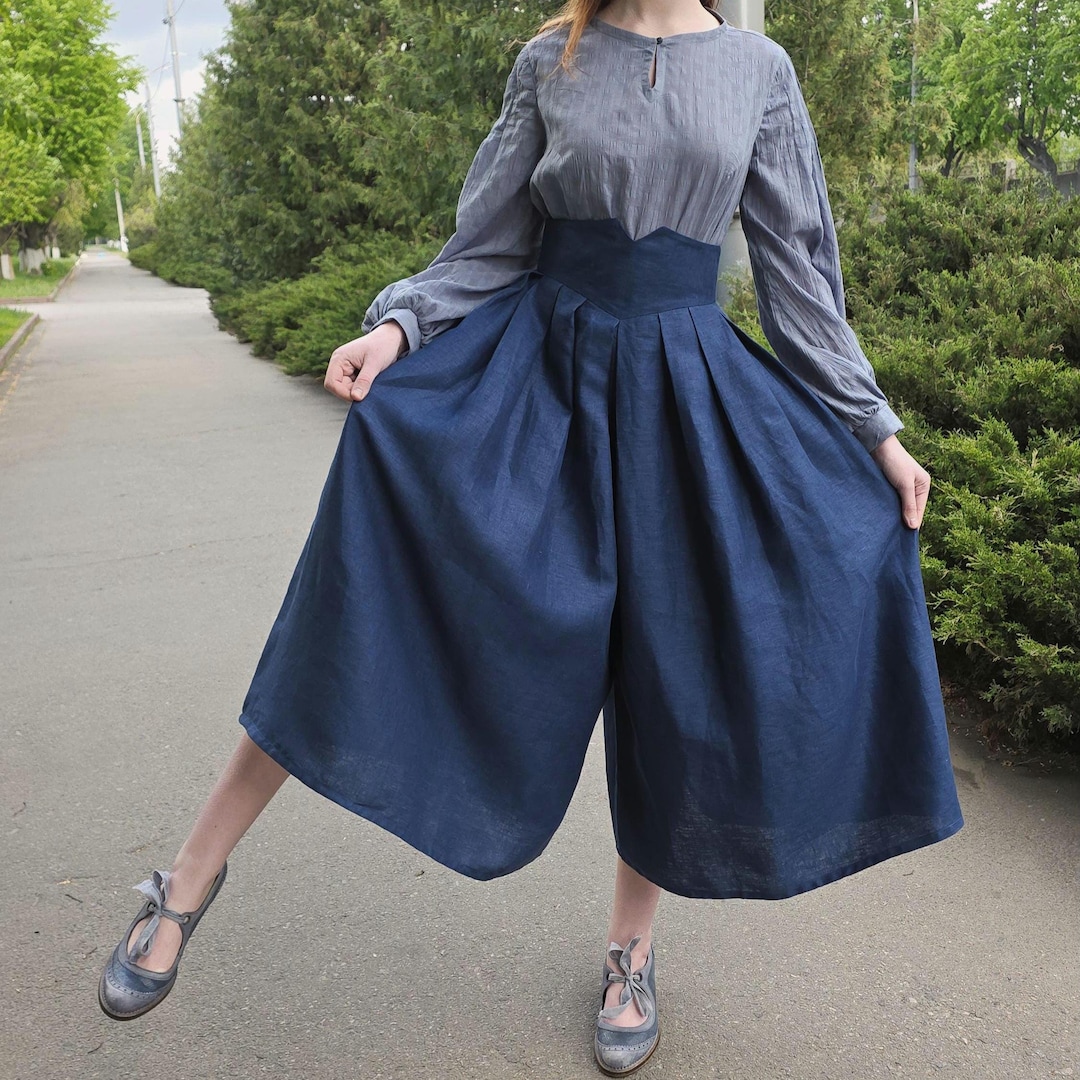 Victorian Edwardian Split-pants: Pleated Blue Skirt-trousers - Etsy