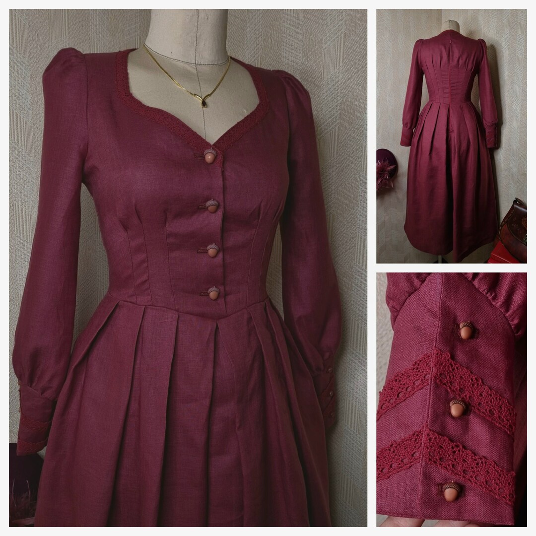 Burgundy Acorn Linen Dress - Etsy