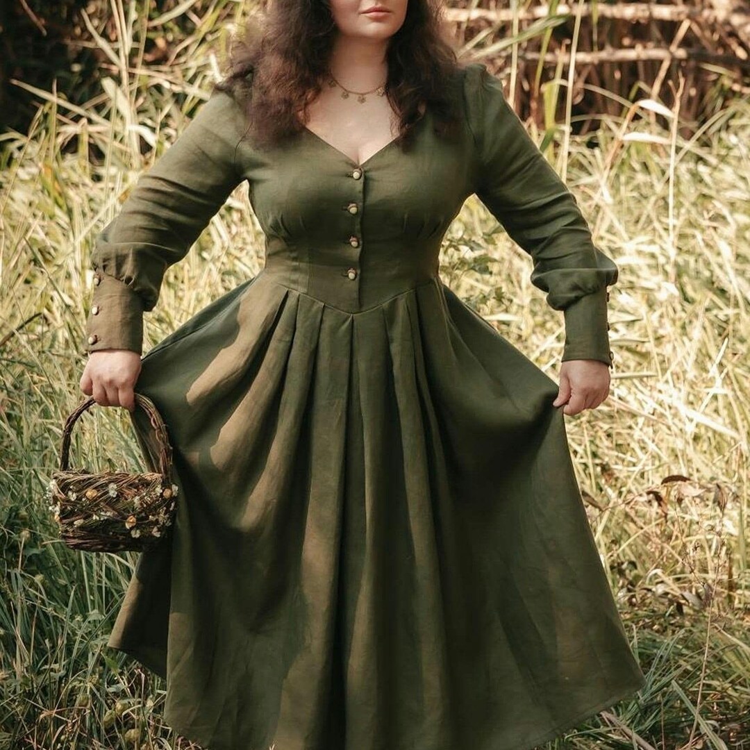 Acorn Green Linen Dress - Etsy
