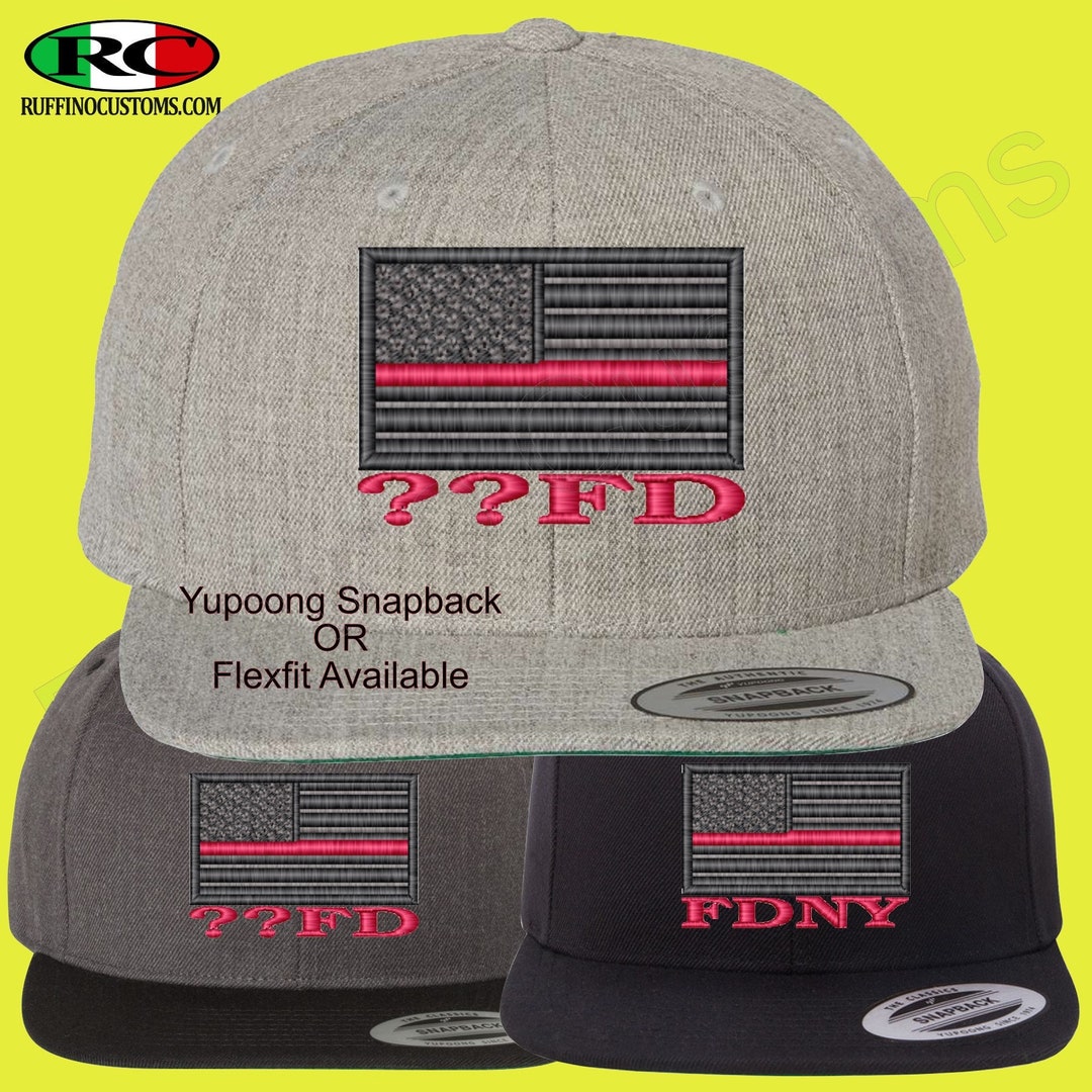 Red Line American Flag Embroidered Snapback or Flexfit Hat, Your Town ...