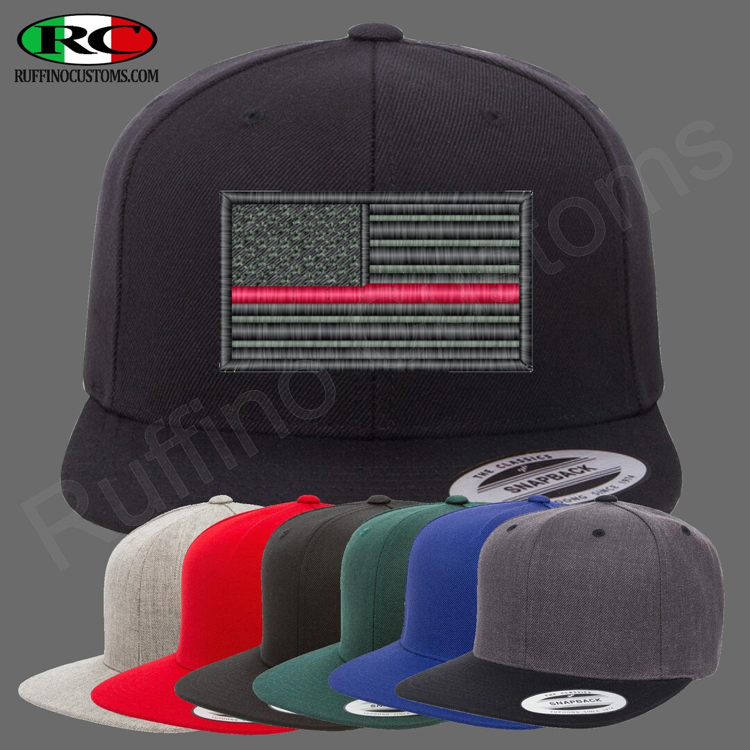 Red Line American Flag Hat, Embroidered Fire Department Snapback or ...