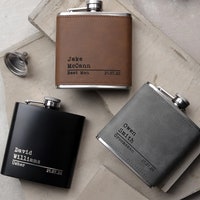 Engraved Leather Flasks | Light Brown Personalized Leather Flask ...
