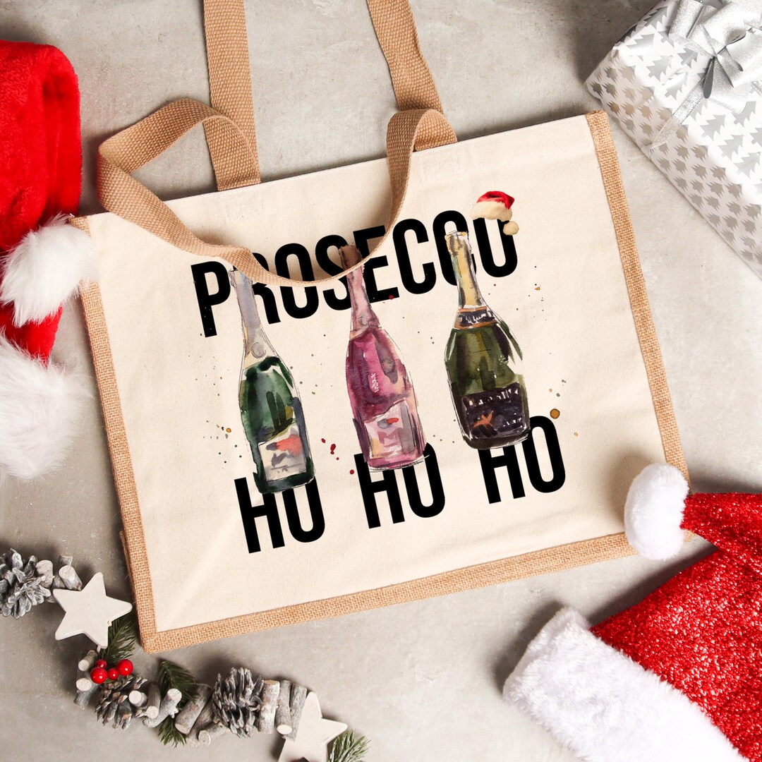 Prosecco Ho Ho Ho Christmas Gift Bag | Unisex Tote Gift Bags | Shoulder ...