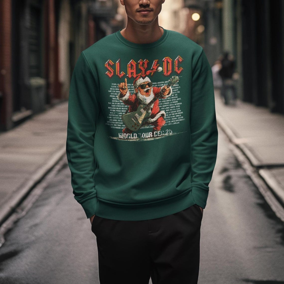 SLAY-DC Christmas Band T-shirt or Sweater – Funny Rock Santa Xmas ...