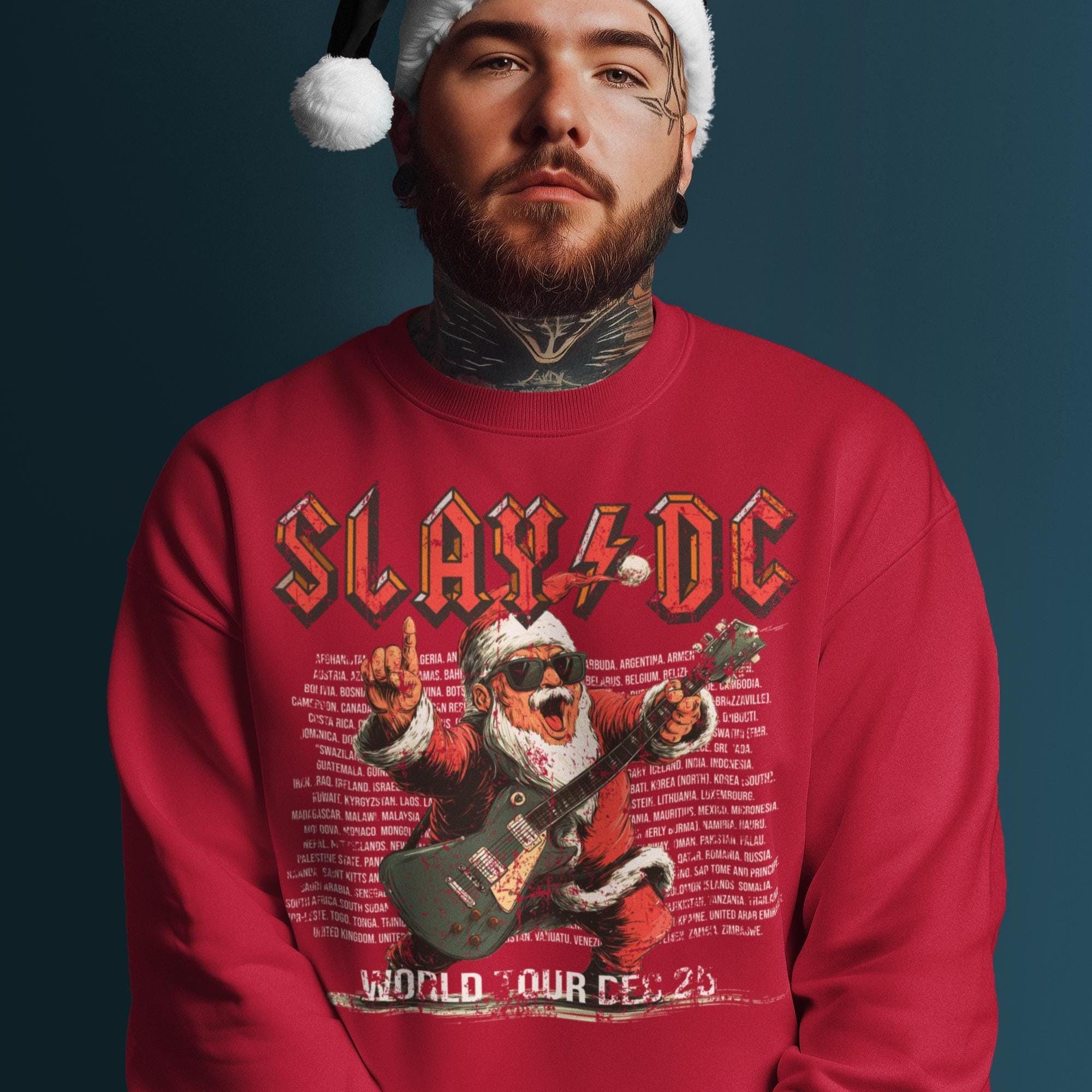 SLAY-DC Christmas Band T-shirt or Sweater – Funny Rock Santa Xmas ...